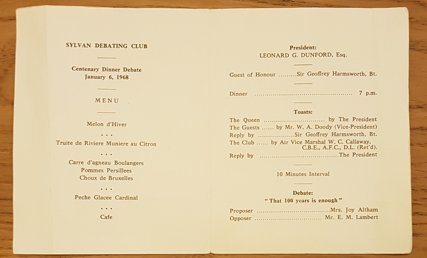 Centenary Dinner Debate, 1968 | The Sylvans